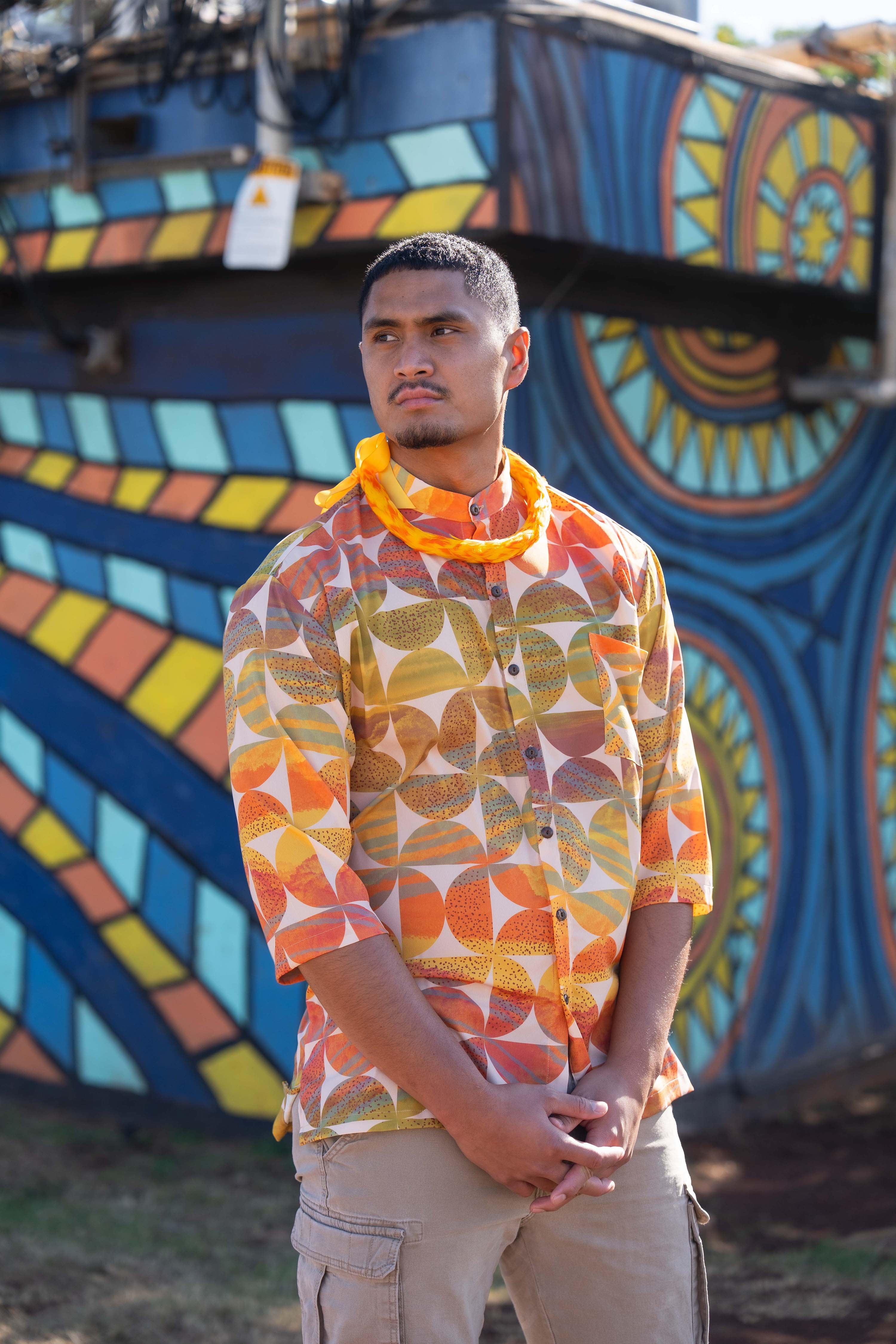 Huapala 3/4 Sleeve Aloha Shirt in Alaula – Keha Hawaiʻi